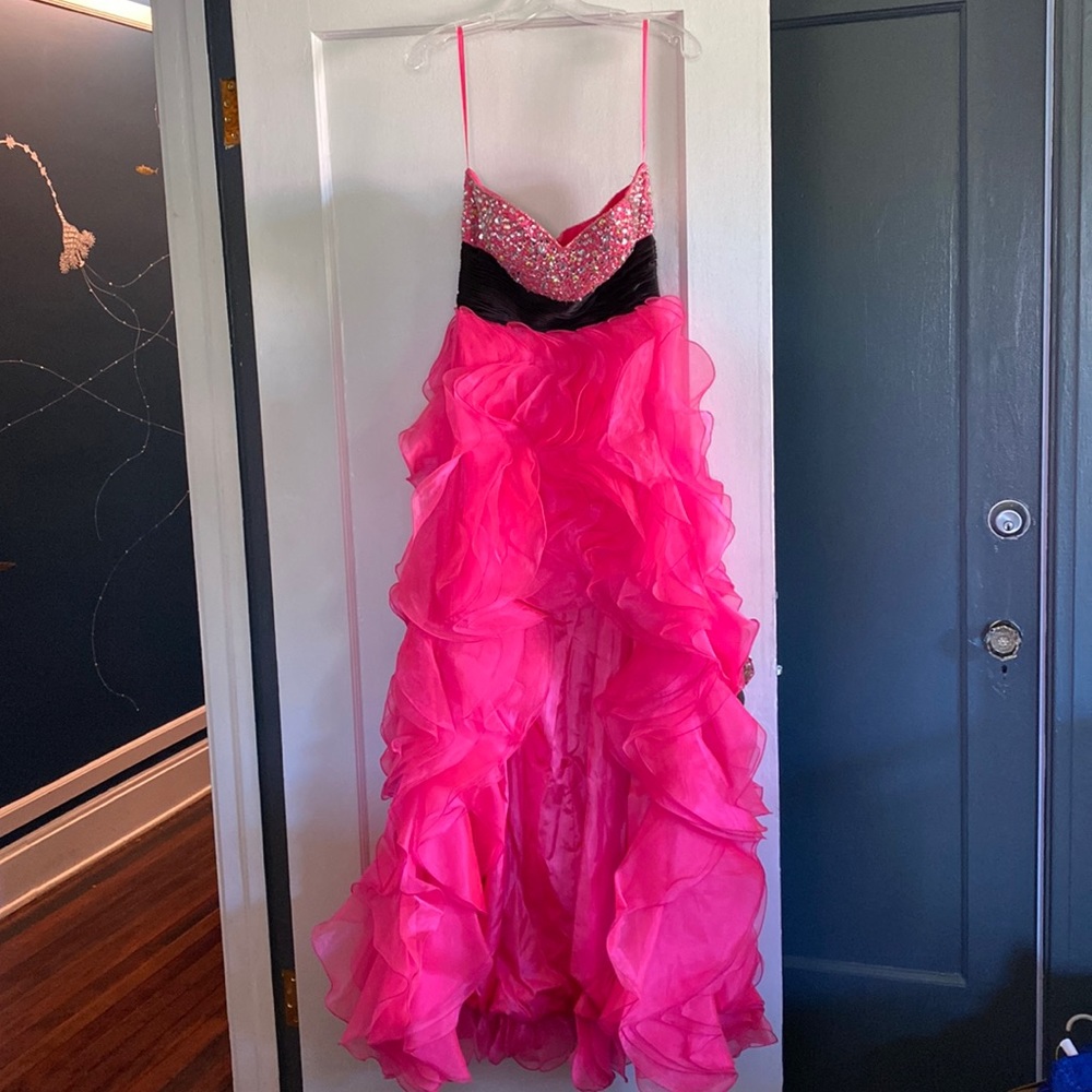 Jovani Hot Pink Crystal Ruffle Gala Gown Or Prom Dres… - Gem